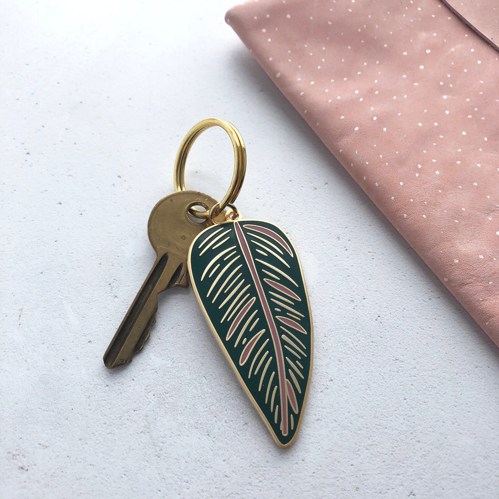Tropical Leaf Enamel Keychain - House Plant Keyring Fashion Accessory ...