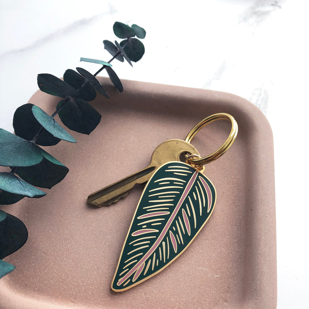 Tropical Leaf Enamel Keychain - House Plant Keyring Fashion Accessory ...